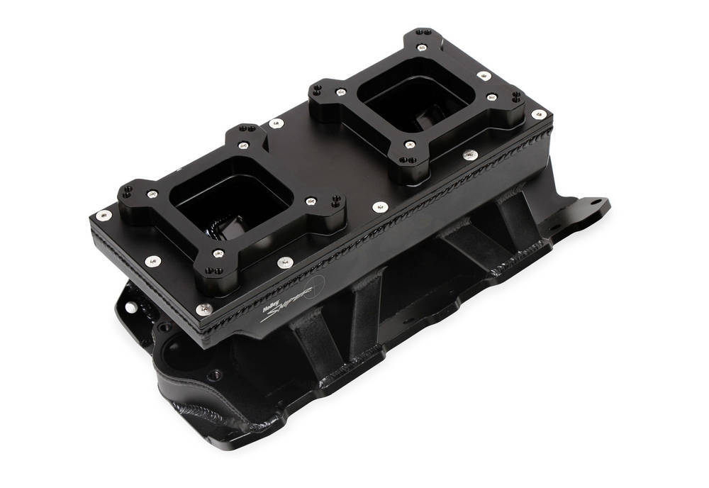 Holley Sniper SBC Black Fabricated Tunnel Ram Intake Manifold 2 x 4150 ...
